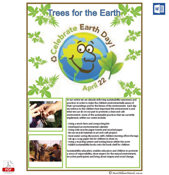 Earth Day Template - Portfolio and Learning Story - Aussie Childcare ...