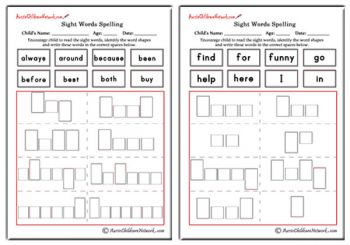 Sight Words Shapes and Spellings - Aussie Childcare Network