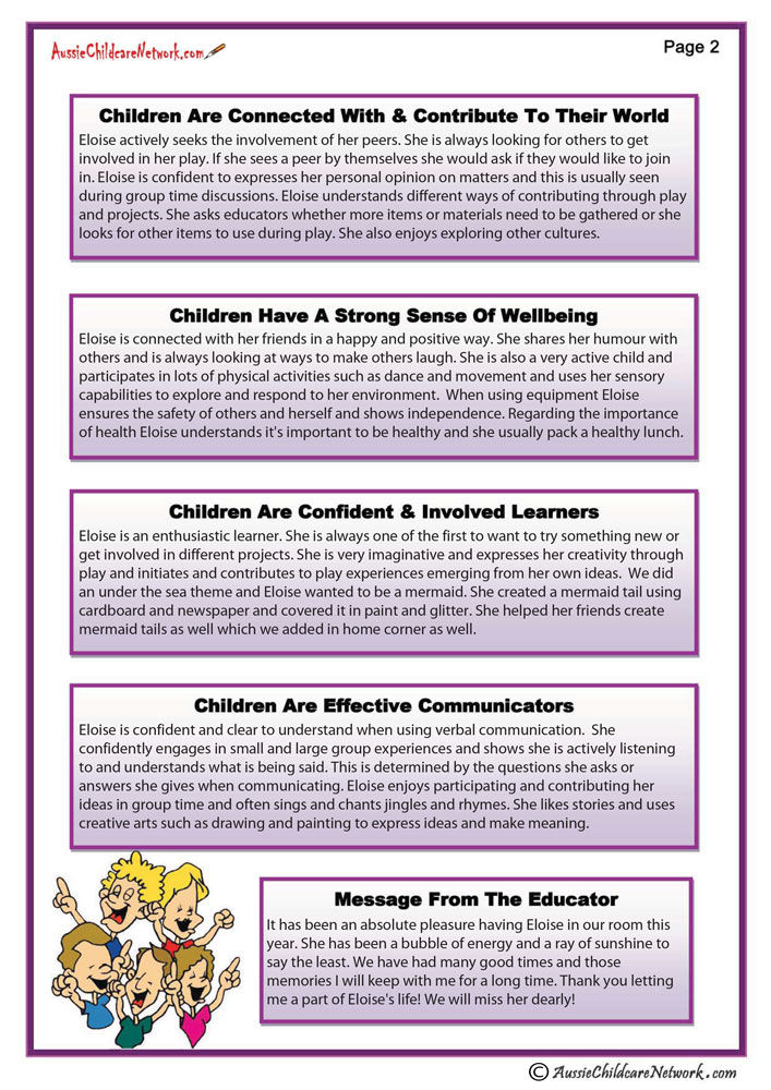 EYLF Achievement Report Aussie Childcare Network