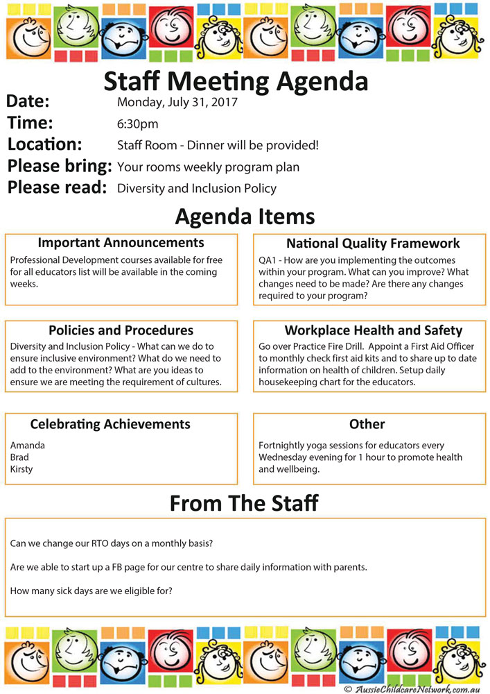 Staff Meeting Sample Ideal vistalist co