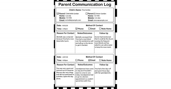 Parent Communication Log Template - Aussie Childcare Network