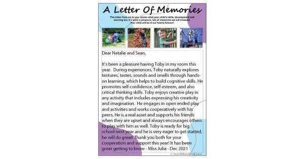 A Letter Of Memories - End Of Year Letter To Parents - Aussie Childcare ...