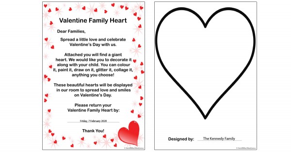 Valentine Family Heart Template - Aussie Childcare Network