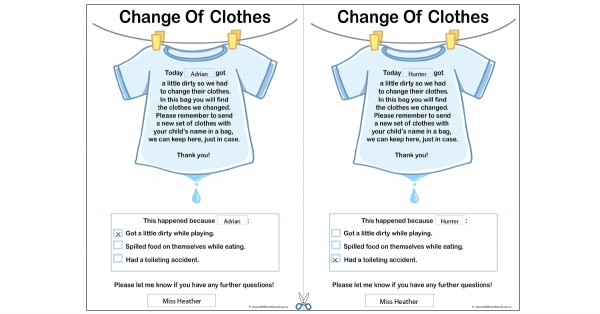 Change Of Clothes Template - Form For Parents - Aussie Childcare Network