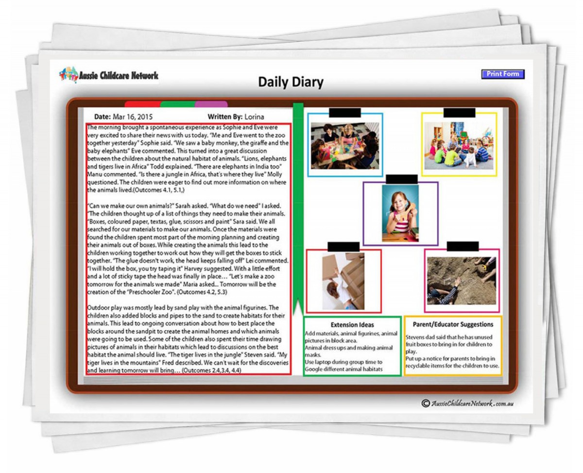 Daily Diary Aussie Childcare Network Daily Diary Aussie Childcare Network
