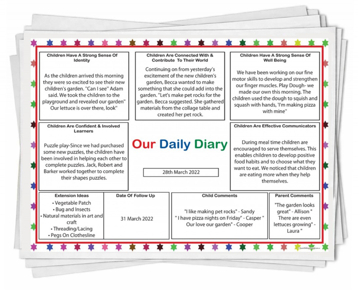 Daily Diary Stars Aussie Childcare Network